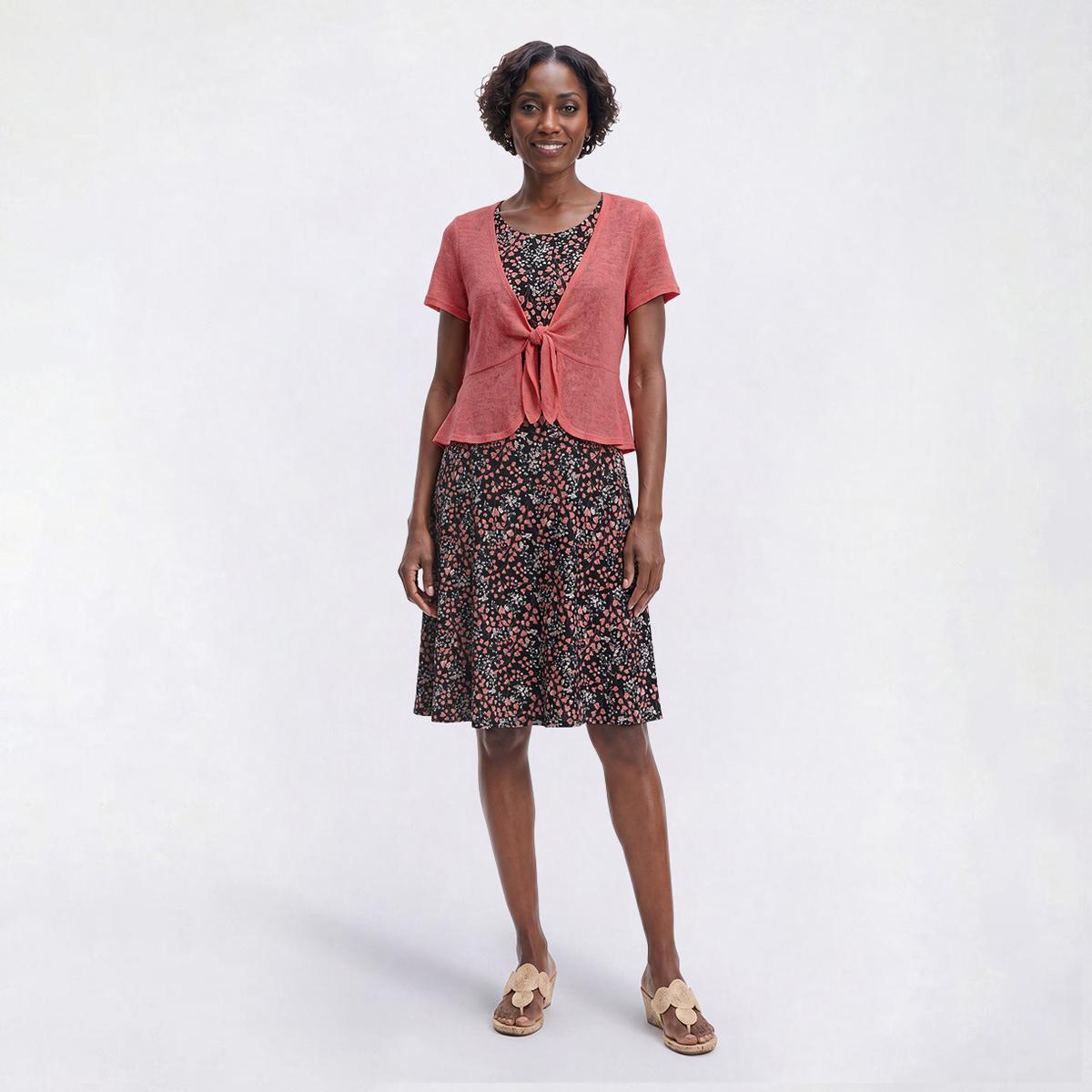 Click here for Petite Perceptions Short Sleeve Ditsy Floral Tie J... prices